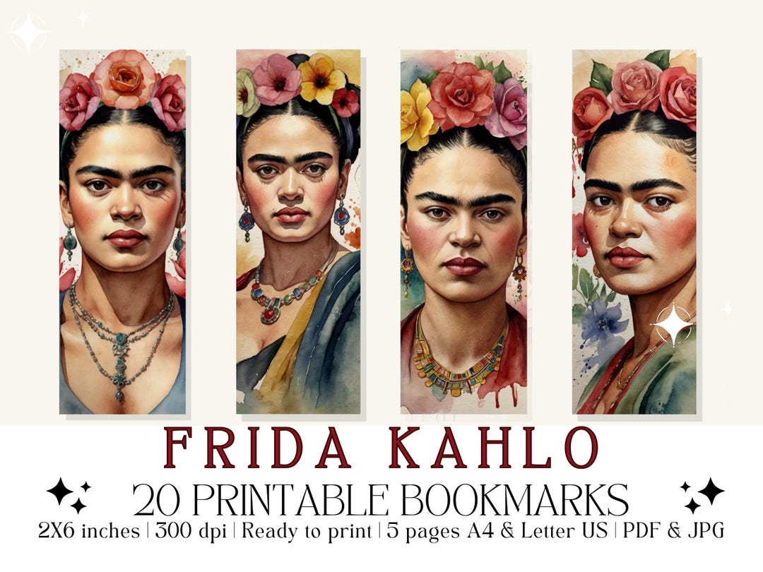 Set of 20 Watercolor "frida Kahlo" Printable Bookmarks, Frida Bookmarks ...