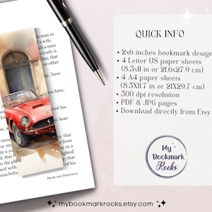 Set of 16 Watercolor "vintage Cars" Printable Bookmarks, Classic Car ...