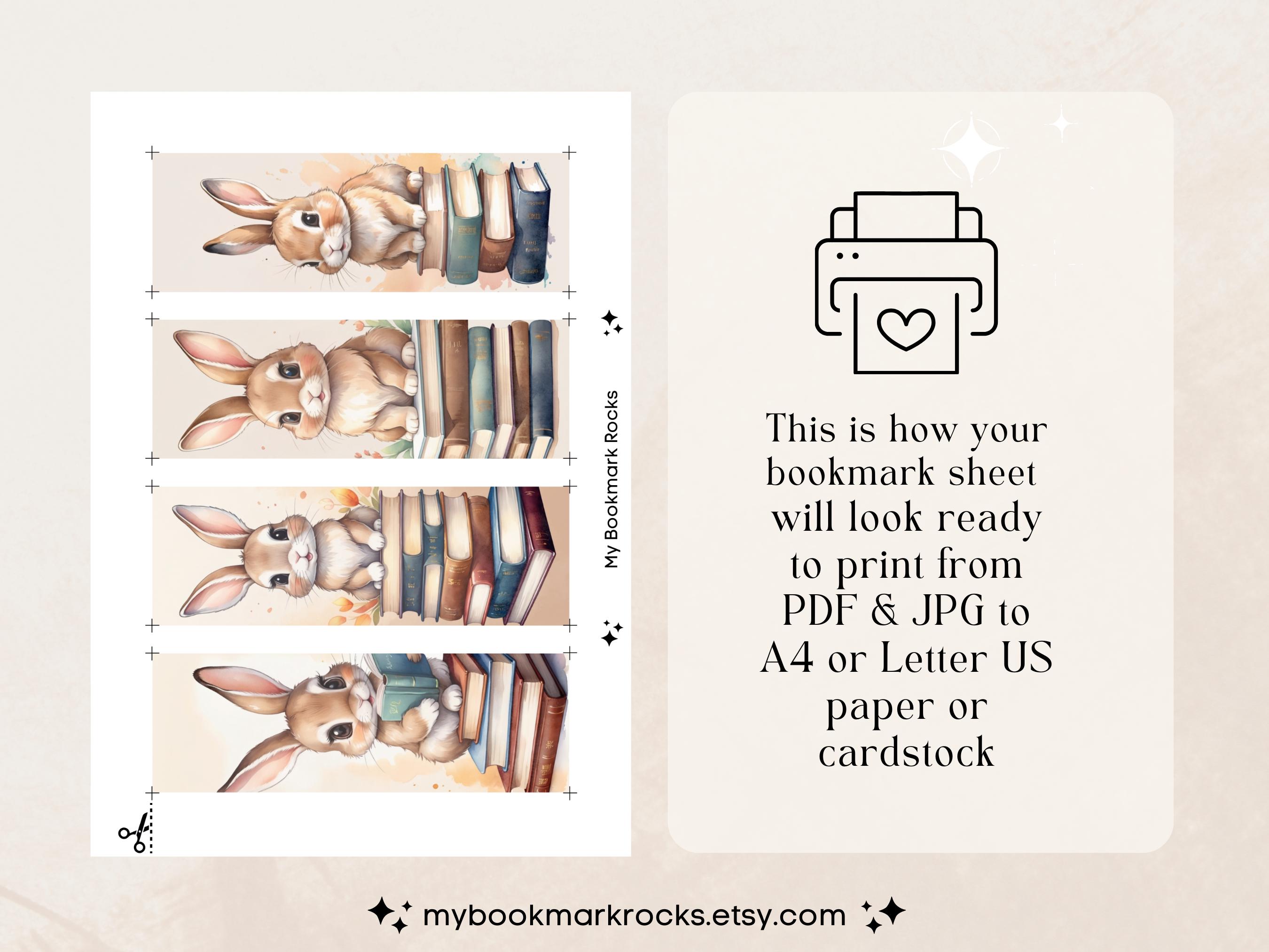 Set of 20 Watercolor bunny & Books Printable Bookmarks, Cute Bunny ...