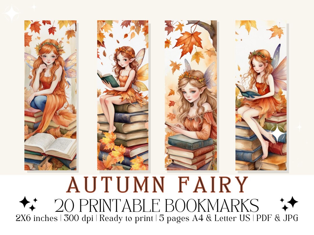 Set of 20 "autumn Fairy" Printable Bookmarks, Art Nouveau, High-quality ...