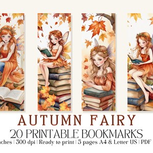 Set of 20 "autumn Fairy" Printable Bookmarks, Art Nouveau, Fall ...