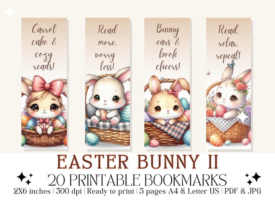Set of 20 Chibi "easter Bunny Ii" Printable Bookmarks, Easter Designs ...