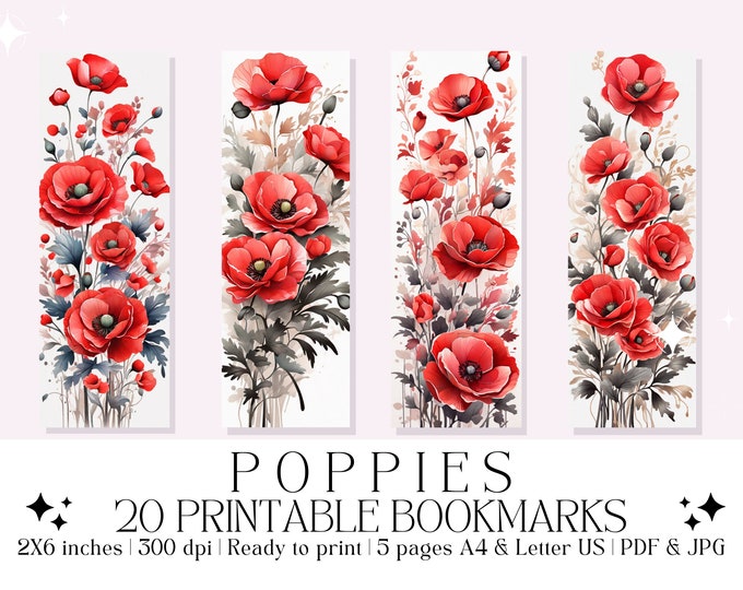 Poppies Printable Bookmarks Poppy Printable Watercolor Painting Poppy ...