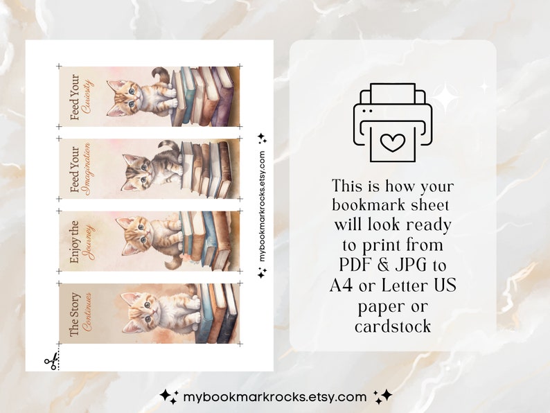 Set of 12 “kitten & Books” Printable Bookmarks | Digital Bookmarks ...