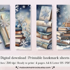 Set of 16 snowflakes Printable Bookmarks, Watercolor Digital Bookmarks ...