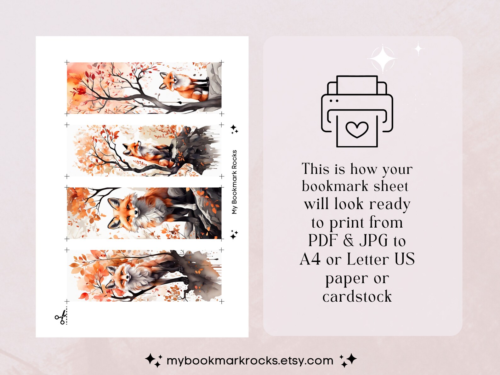 Set of 20 Watercolor "fox in Autumn" Printable Bookmarks, Fall ...