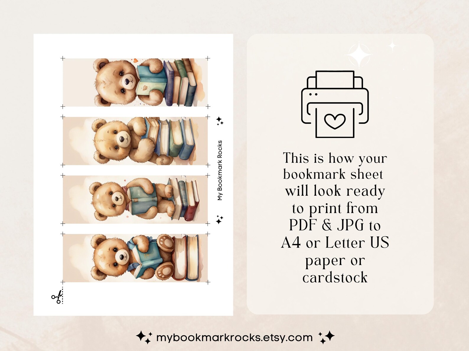 Set of 20 Watercolor "teddy Bear" Printable Bookmarks, Bookmarks for ...