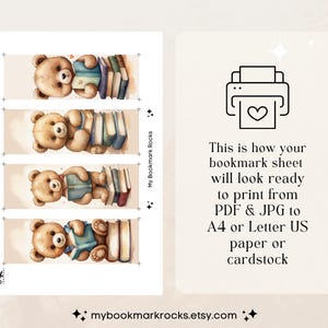 Set of 20 Watercolor "teddy Bear" Printable Bookmarks, Bookmarks for ...