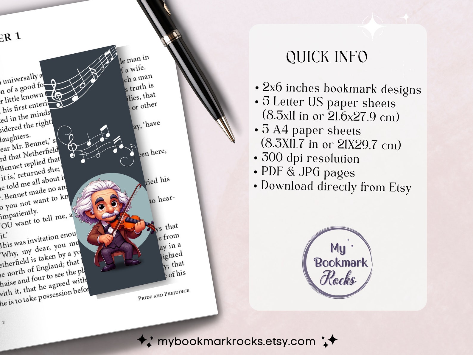 Set of 20 "albert Einstein" Printable Bookmarks, Cartoon Style, High ...