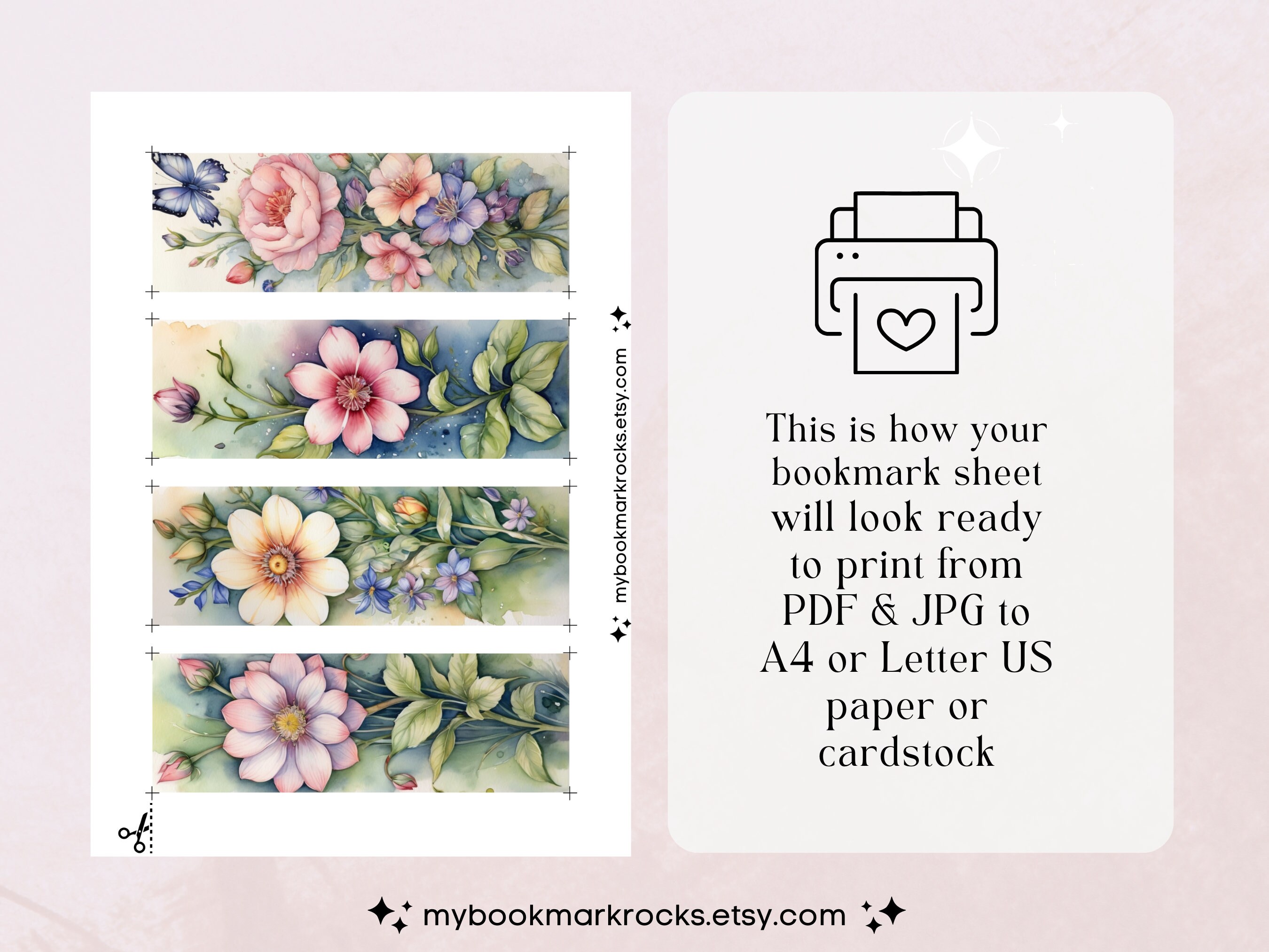 Set of 20 Watercolor 'flowers' Printable Bookmarks | High-quality PDF ...
