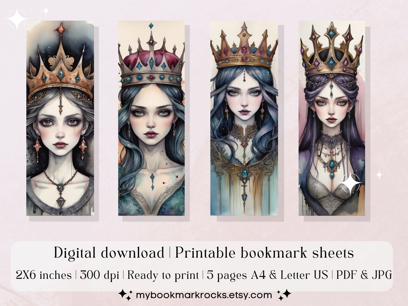 Set of 20 Watercolor “gothic Crown” Printable Bookmarks | Digital ...