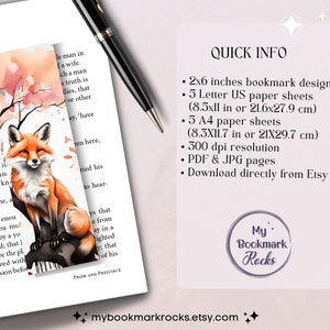 Set of 20 Watercolor "fox in Autumn" Printable Bookmarks, Fall ...