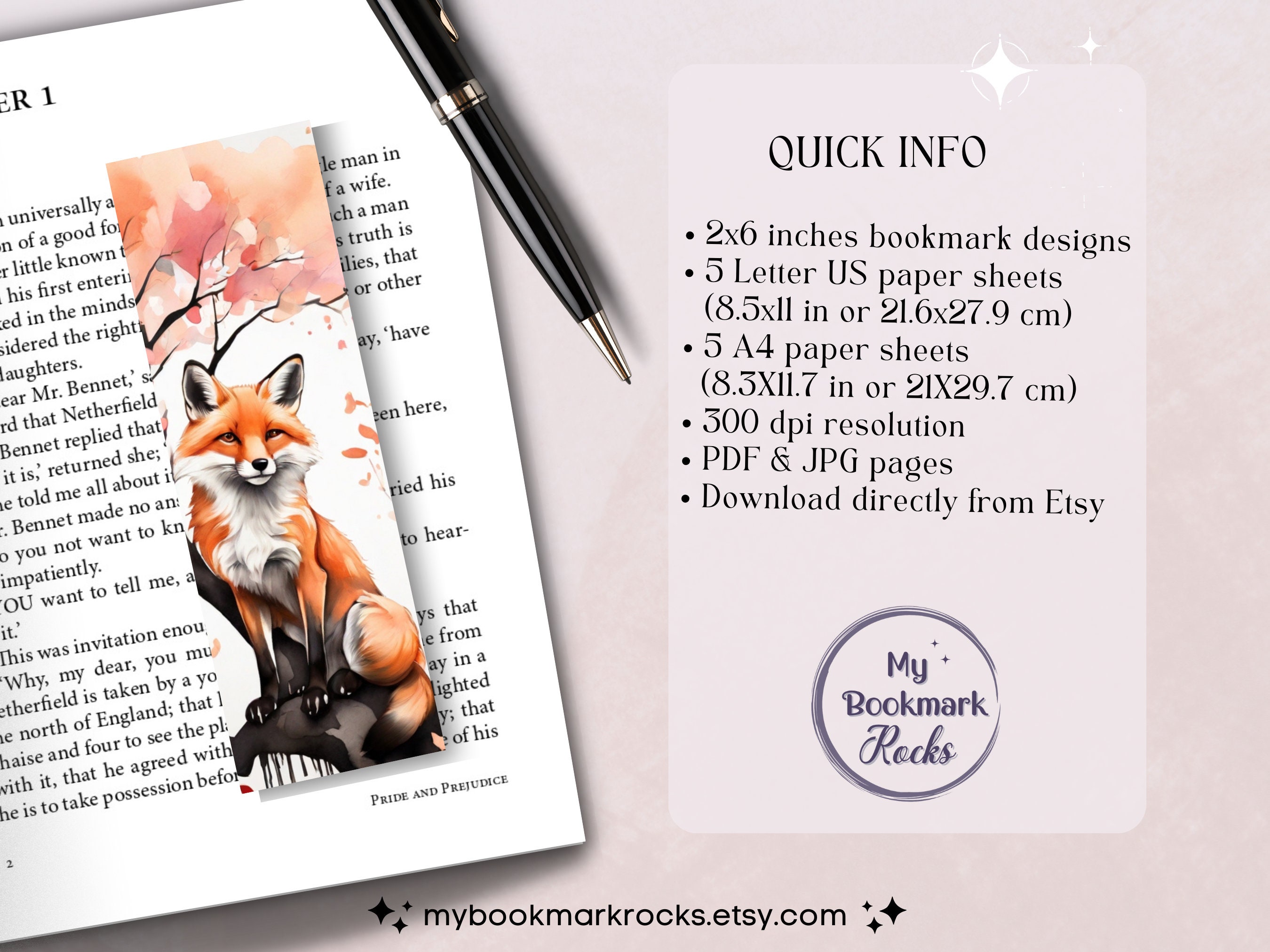 Set of 20 Watercolor "fox in Autumn" Printable Bookmarks, Fall ...