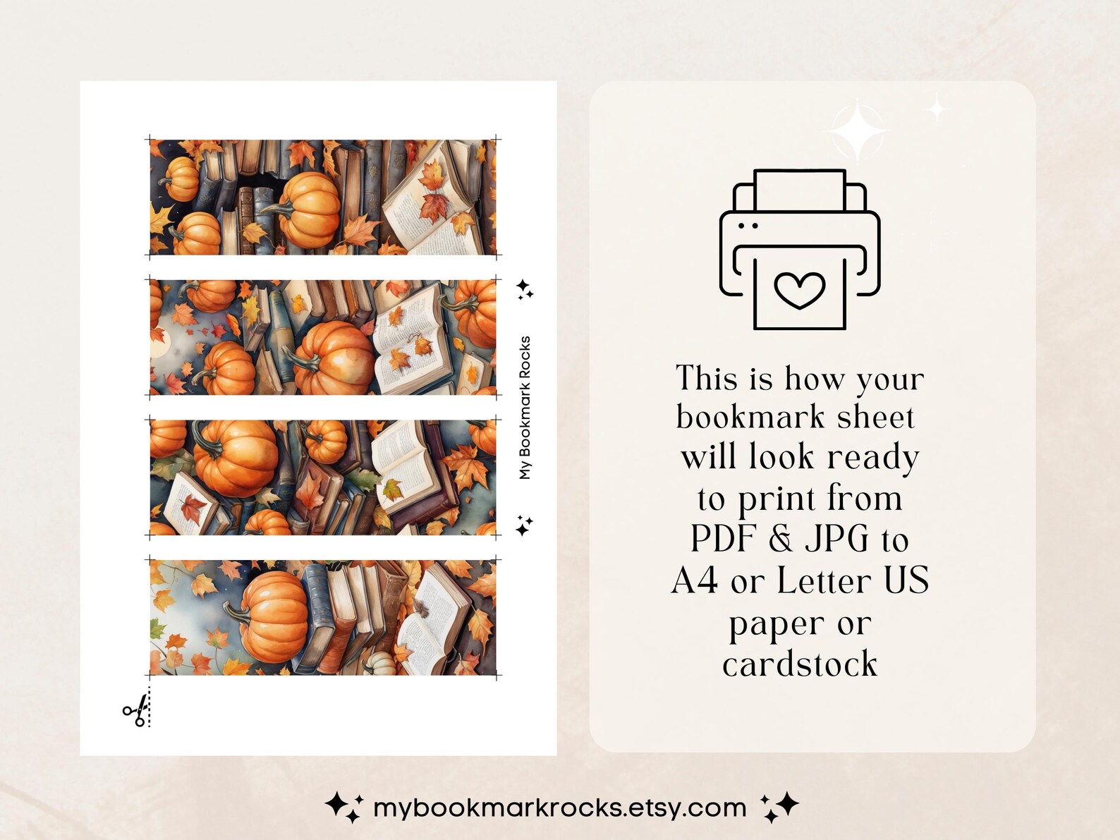 Set of 20 Watercolor "pumpkins & Books" Printable Bookmarks, Fall ...