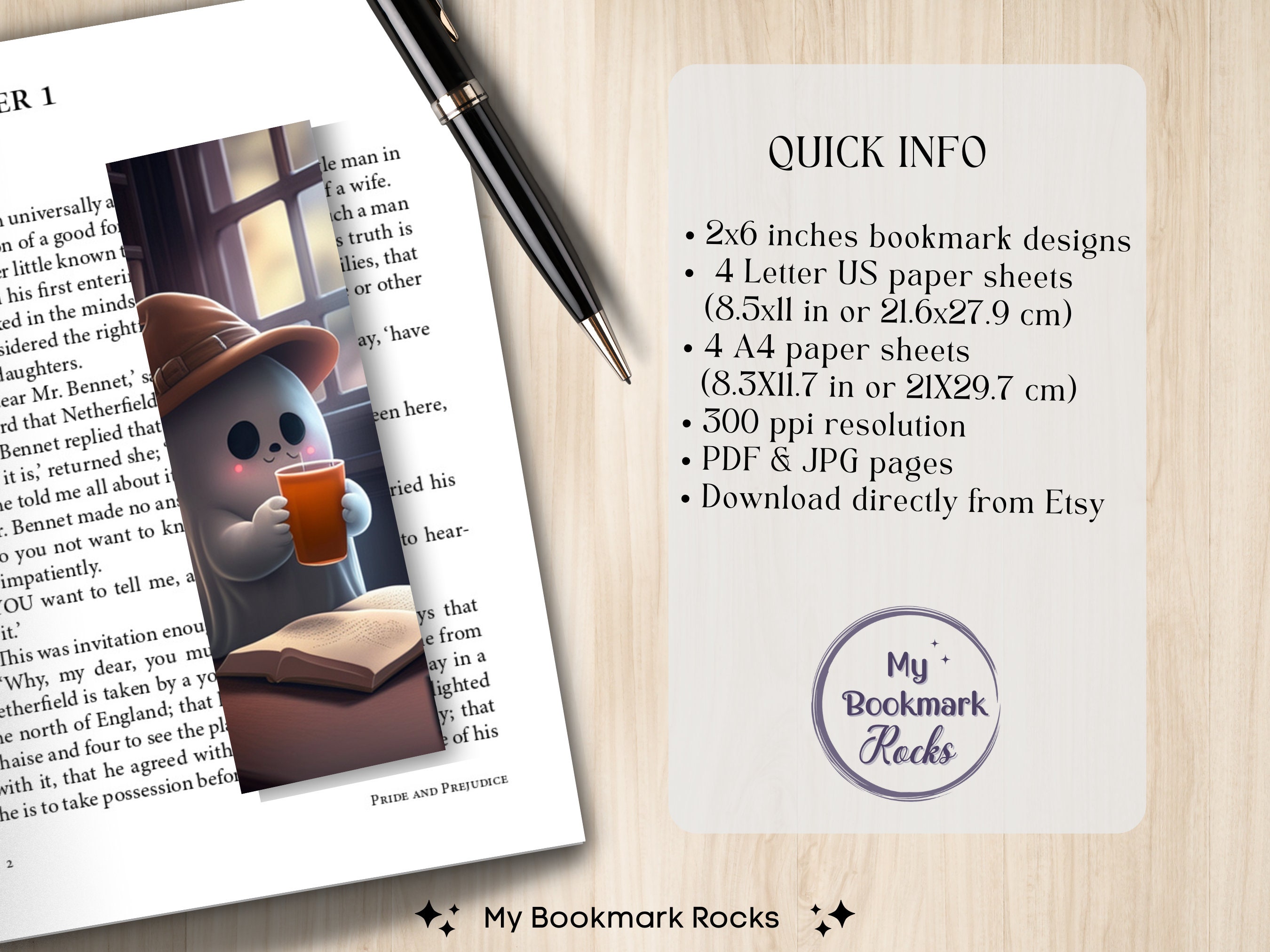 16 Cute Halloween Printable Bookmarks JPG / PDF Pages Ghost With Coffee ...