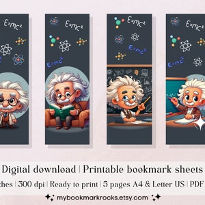 Set of 20 "albert Einstein" Printable Bookmarks, Cartoon Style, High ...