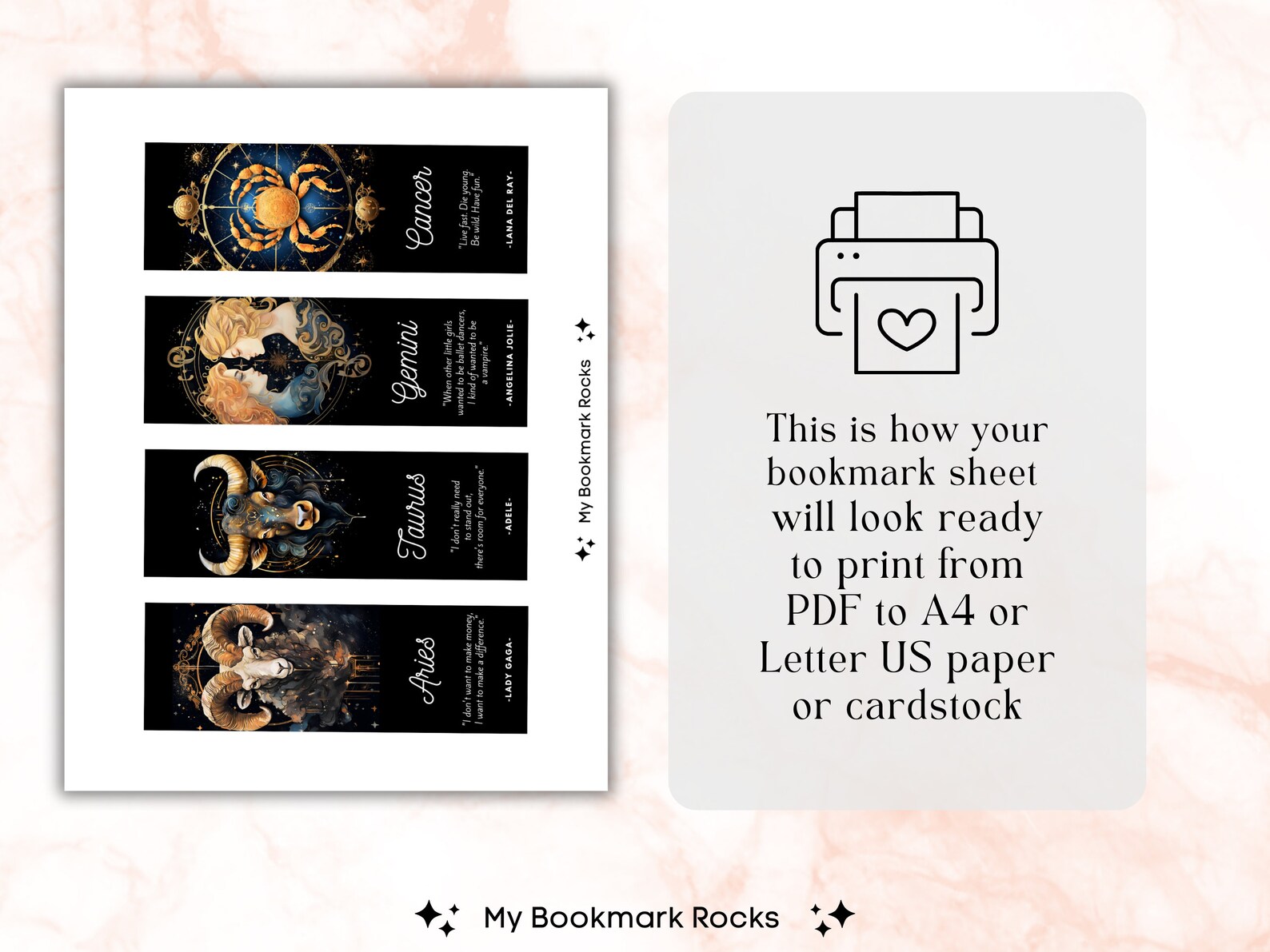 Set of 12 "zodiac" Printable Bookmarks, Astrology Bookmarks With Quotes ...