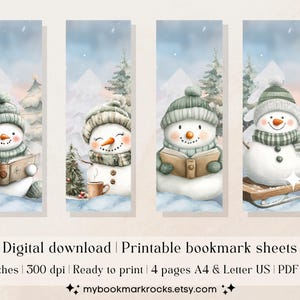 Set of 16 Pastel "snowman" Printable Bookmarks, Winter Designs ...