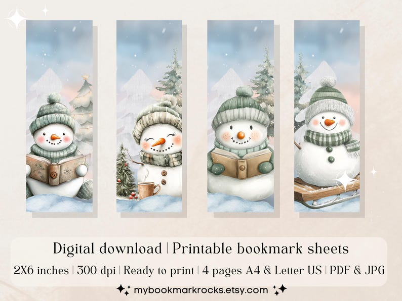 Set of 16 Pastel "snowman" Printable Bookmarks, Winter Designs ...