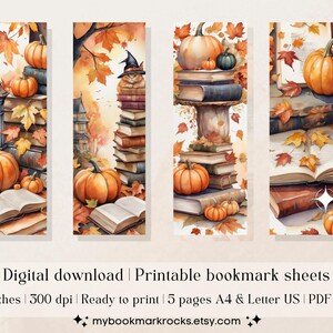 Set of 20 Watercolor "pumpkins & Books" Printable Bookmarks, Fall ...