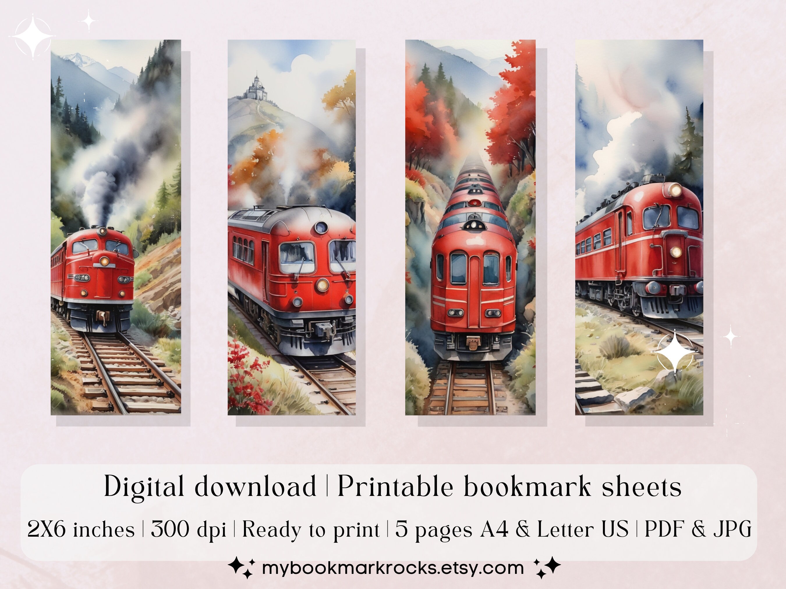 Set of 20 "red Train" Printable Bookmarks, Book Lover Gift | Instant ...
