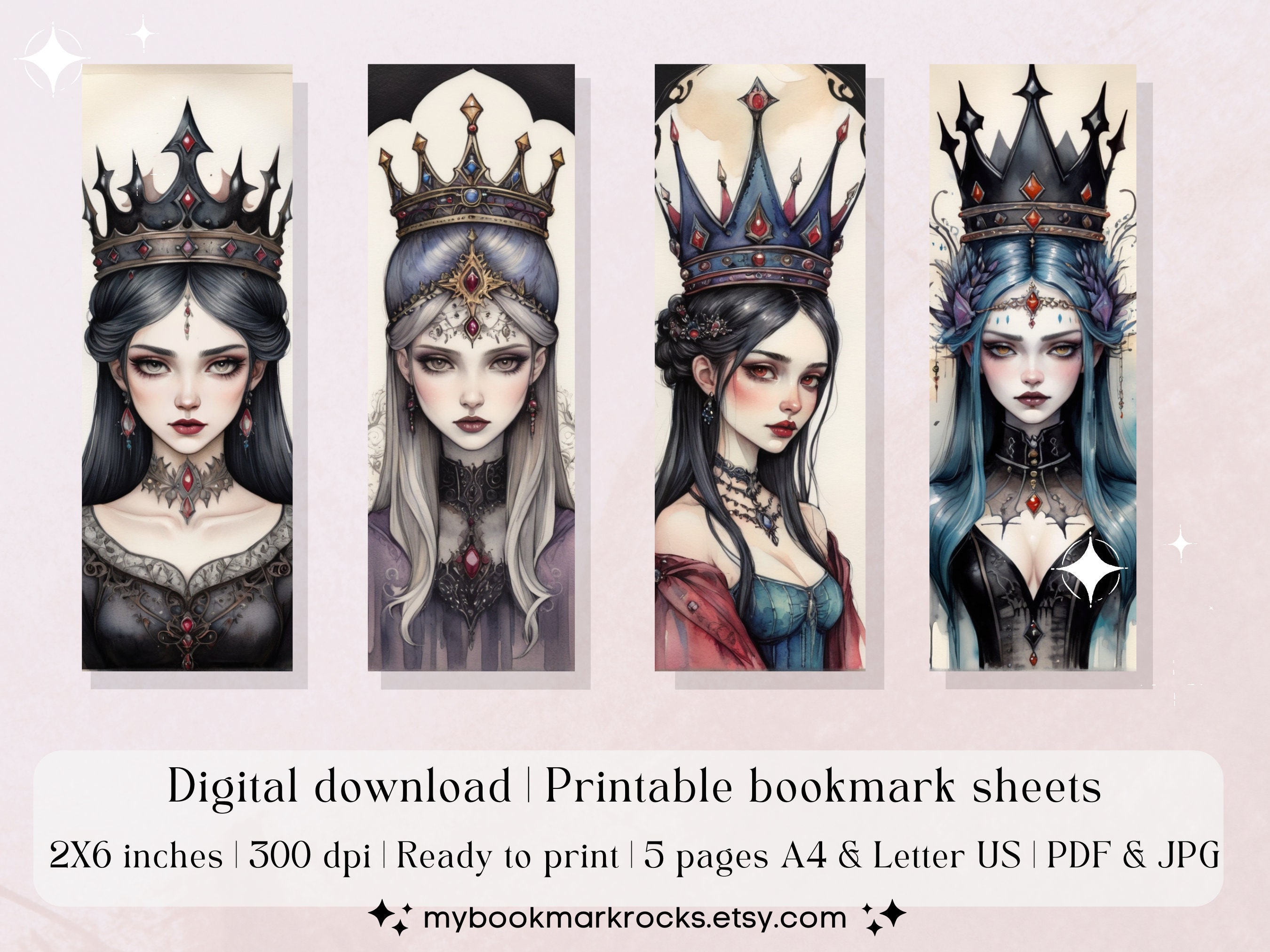 Set of 20 Watercolor “gothic Crown” Printable Bookmarks | Digital ...