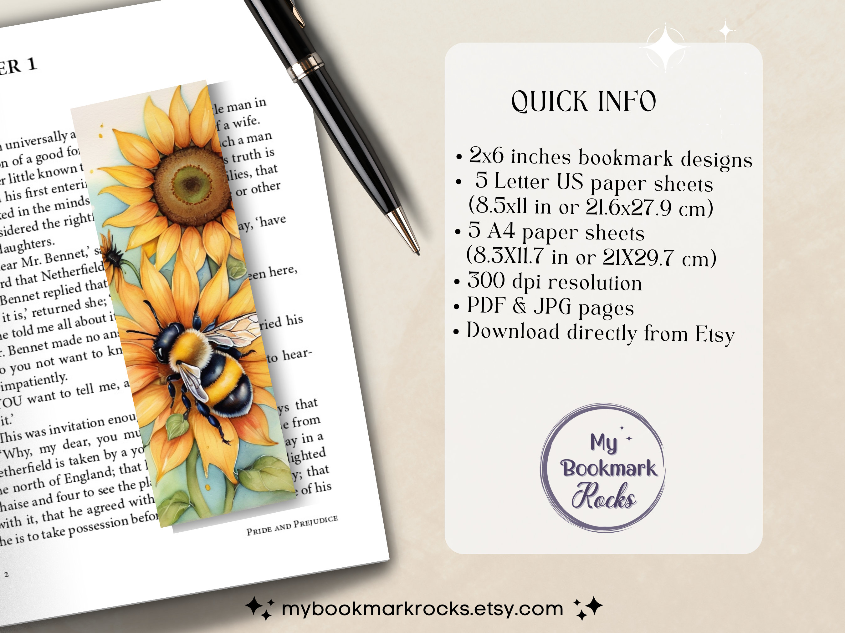 Set of 20 Watercolor "sunflowers & Bees" Printable Bookmarks, Cute ...