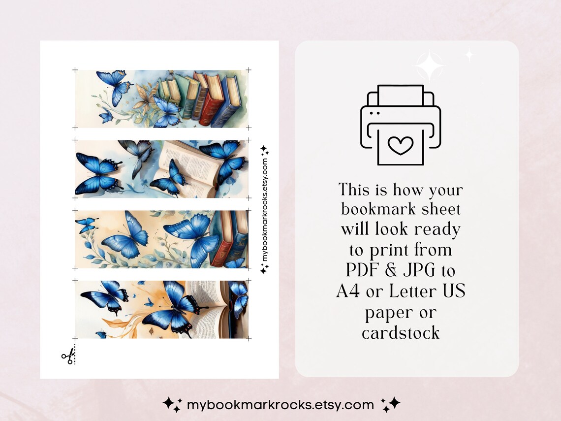 Set of 20 Watercolor "blue Butterfly" Printable Bookmarks, Book Lover's ...