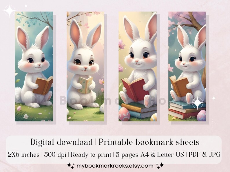 Set of 20 "easter Bunny" Printable Bookmarks, Easter Designs | Instant ...