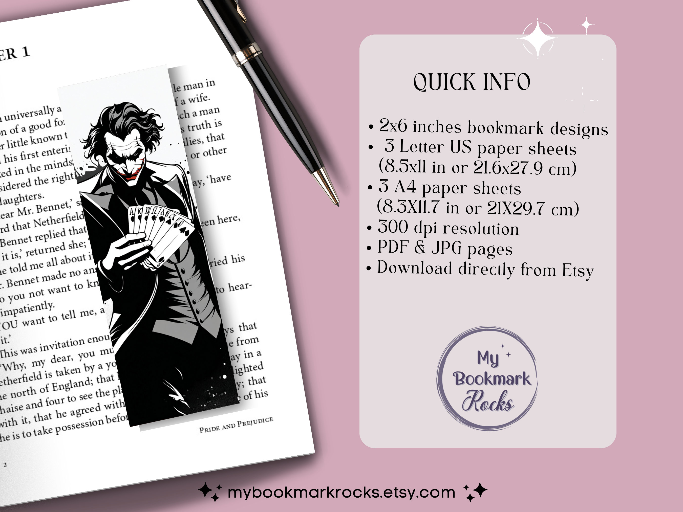 Set of 12 Printable "joker" Bookmarks | Instant Digital Download (PDF ...
