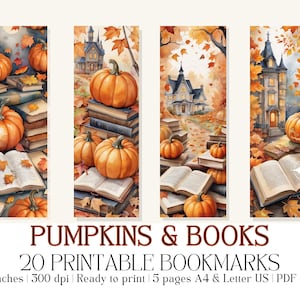 Set of 20 Watercolor "pumpkins & Books" Printable Bookmarks, Fall ...