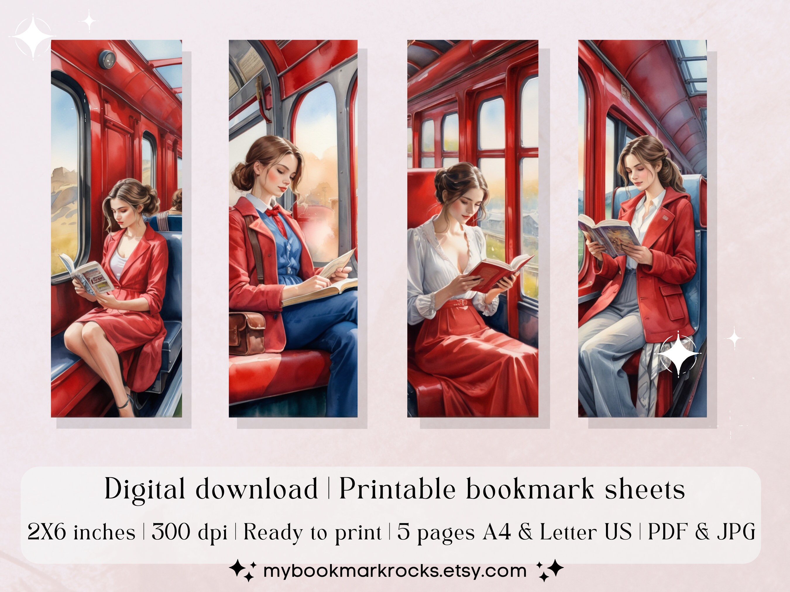 Set of 20 "red Train" Printable Bookmarks, High-quality PDF & JPG ...