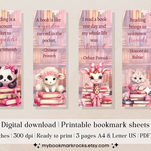 Set of 12 "cute Animals & Books" Printable Bookmarks, Christmas ...
