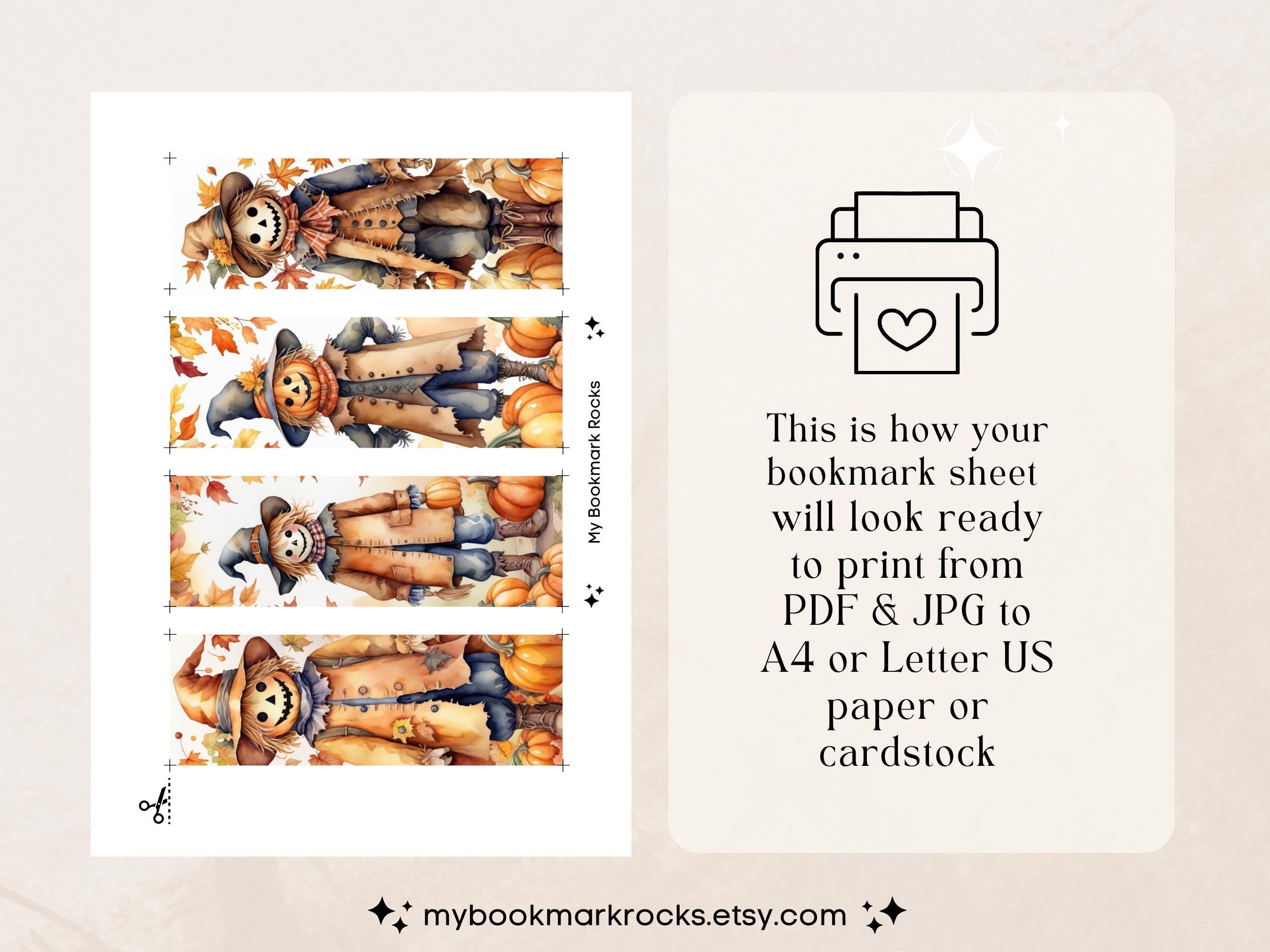 Set of 20 Watercolor "cute Scarecrow" Printable Bookmarks, Fall ...