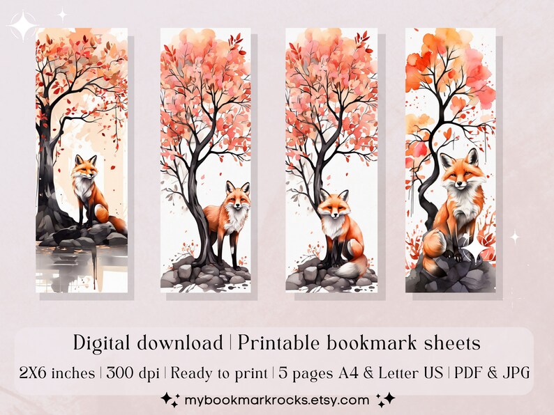 Set of 20 Watercolor "fox in Autumn" Printable Bookmarks, Fall ...