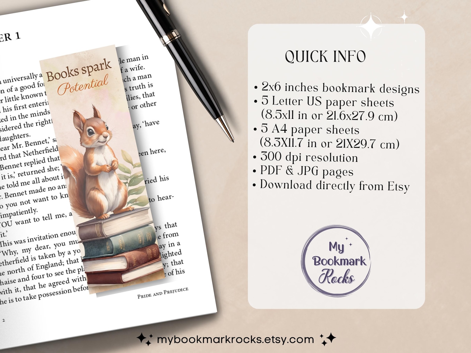 Set of 20 Watercolor "squirrel & Books" Printable Bookmarks, Animal ...