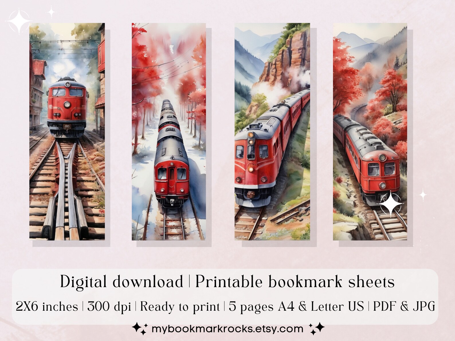 Set of 20 "red Train" Printable Bookmarks, Book Lover Gift | Instant ...