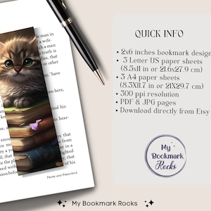 Set of 12 "cute Cat and Books" Printable Bookmarks, Reading Bookmarks ...