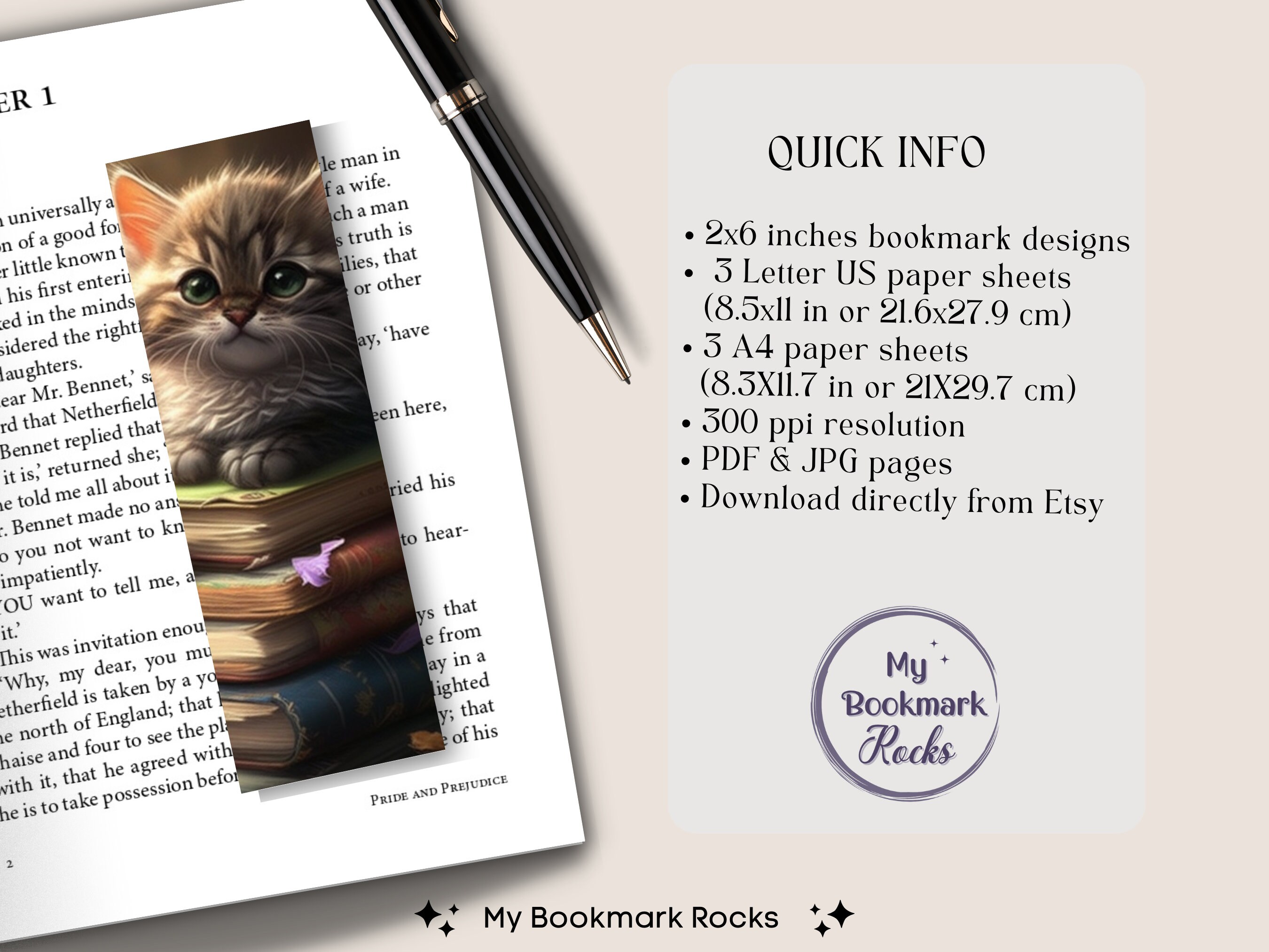 Set of 12 Cute Cat and Books Printable Bookmarks Adorable Kitten ...