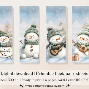 Set of 16 Pastel "snowman" Printable Bookmarks, Winter Designs ...