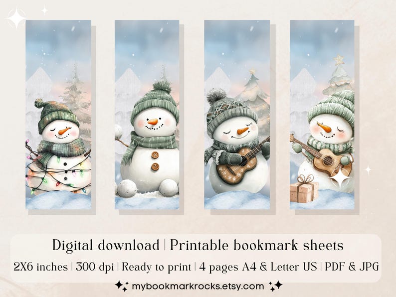 Set of 16 Pastel "snowman" Printable Bookmarks, Winter Designs ...