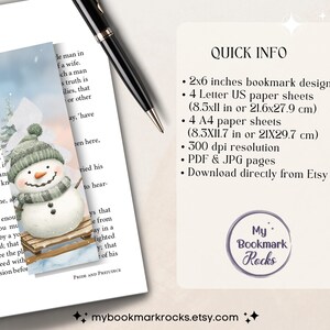 Set of 16 Pastel "snowman" Printable Bookmarks, Winter Designs ...