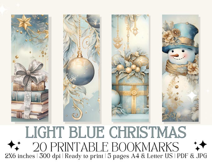 Dark Blue Bookmarks, Vintage Noel, Watercolor Digital Sheets, 2x6,5 ...