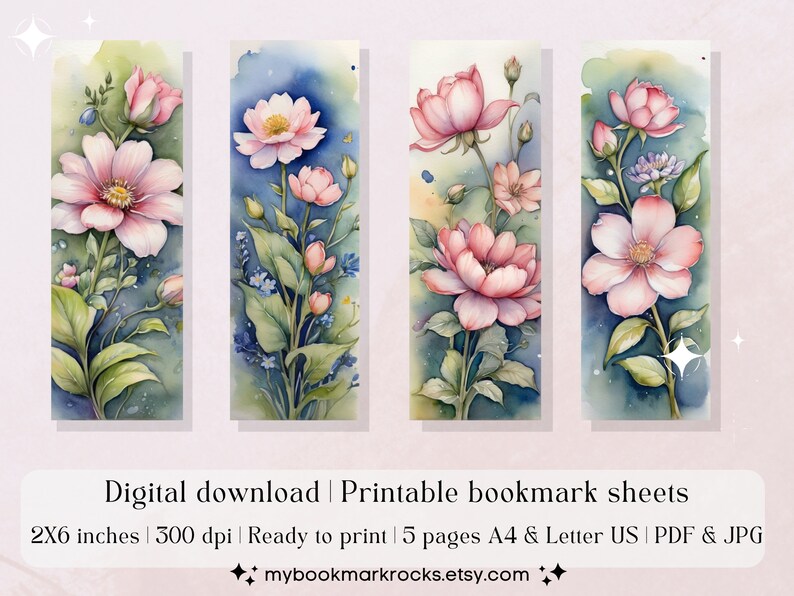 Set of 20 Watercolor 'flowers' Printable Bookmarks | High-quality PDF ...