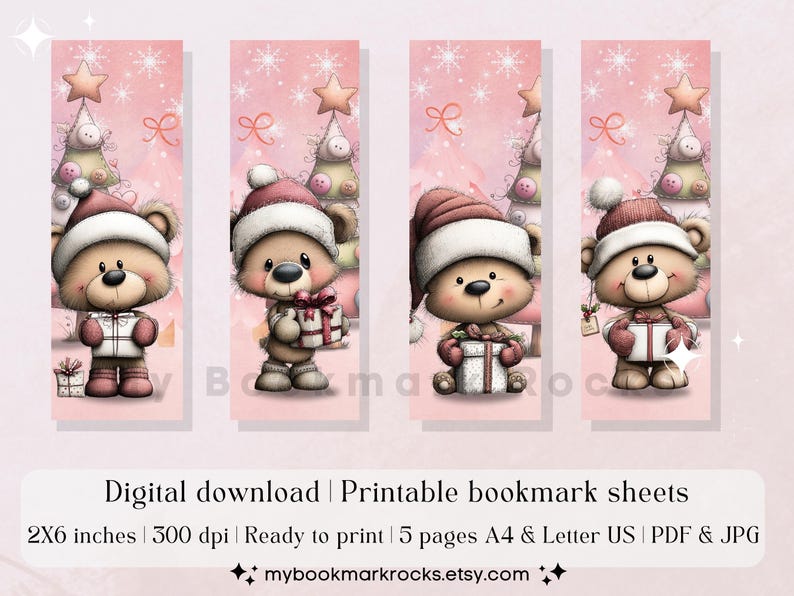 Set of 20 "christmas Time" Printable Bookmarks, Christmas Designs ...