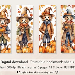 Set of 20 Watercolor "cute Scarecrow" Printable Bookmarks, Fall ...