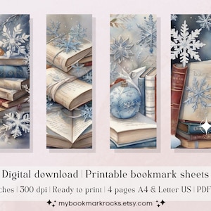 Set of 16 snowflakes Printable Bookmarks, Watercolor Digital Bookmarks ...