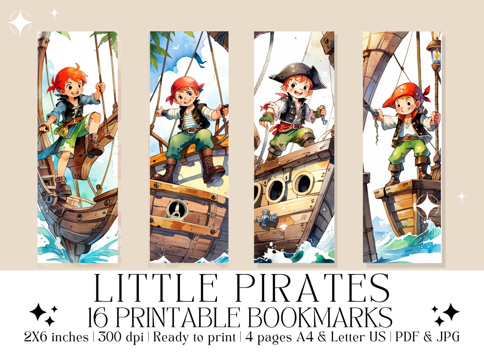 Set of 16 "little Pirates" Printable Bookmarks, High-quality PDF & JPG ...