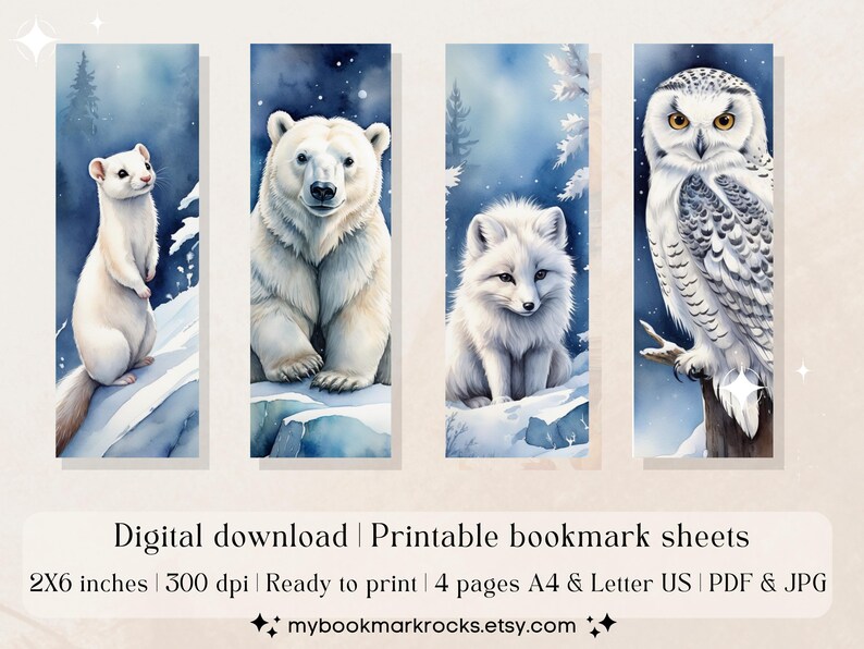 Set of 16 Watercolor "winter Animals" Printable Bookmarks, Woodland ...