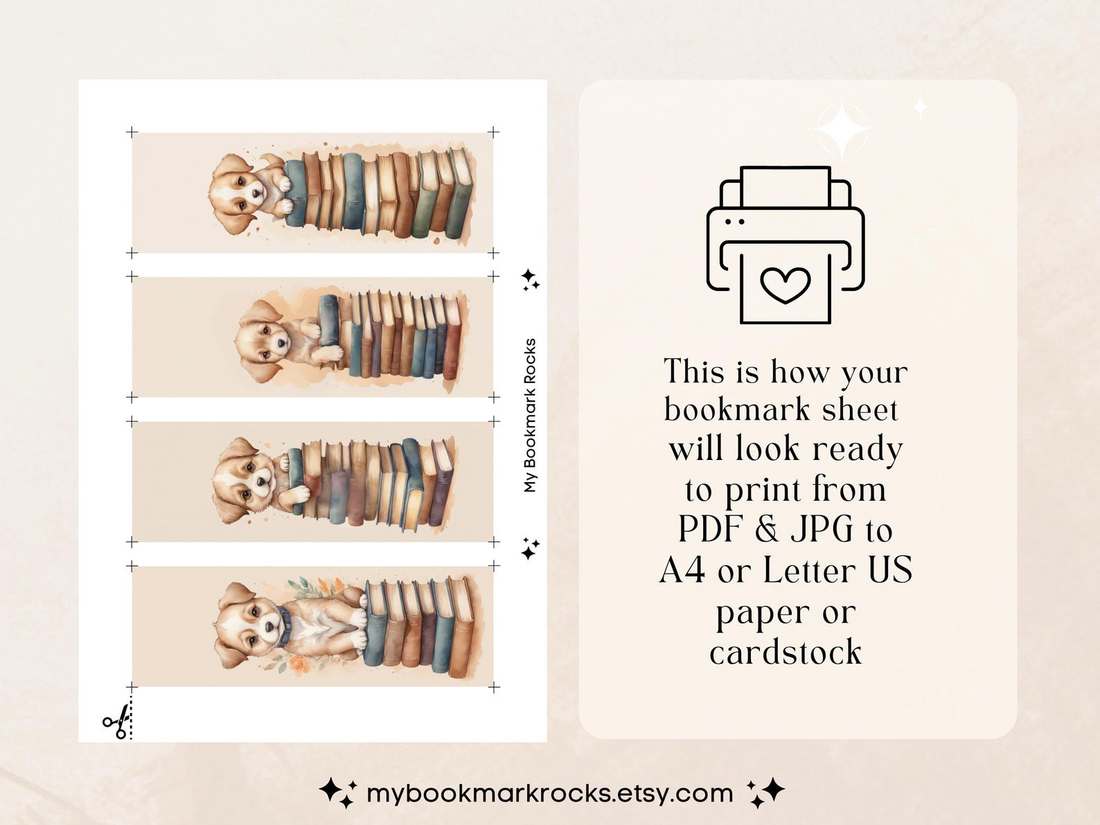 Set of 20 Watercolor "puppy & Books" Printable Bookmarks, Cute Puppy ...